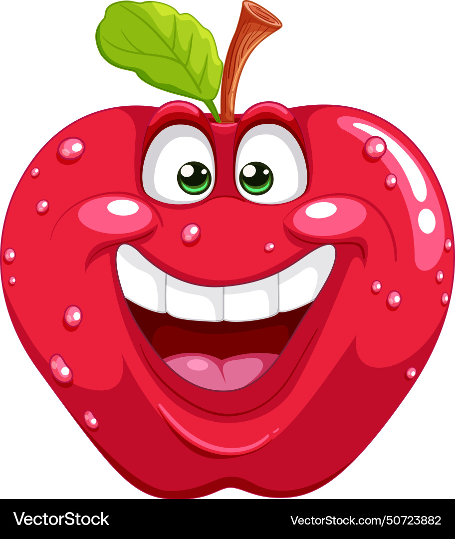 Cheerful red apple with a big smile and eyes Vector Image