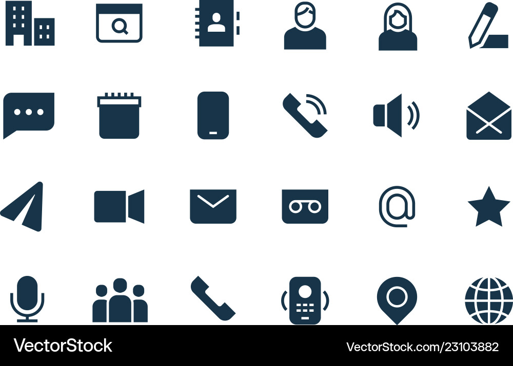 Contact black icons telephone mail internet Vector Image