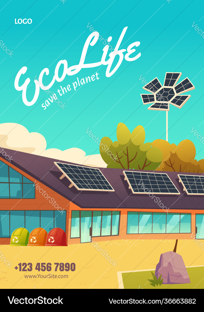 Eco life poster solar panels and zero waste Vector Image