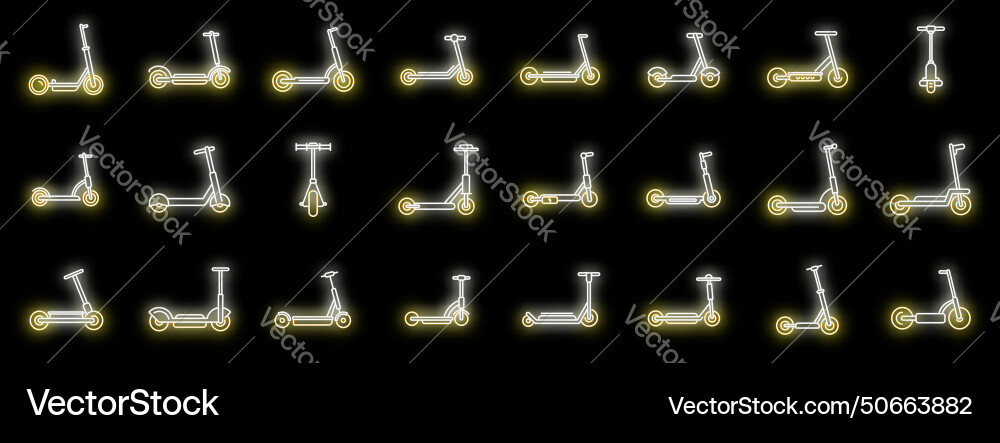 Electric scooter icons set neon Royalty Free Vector Image