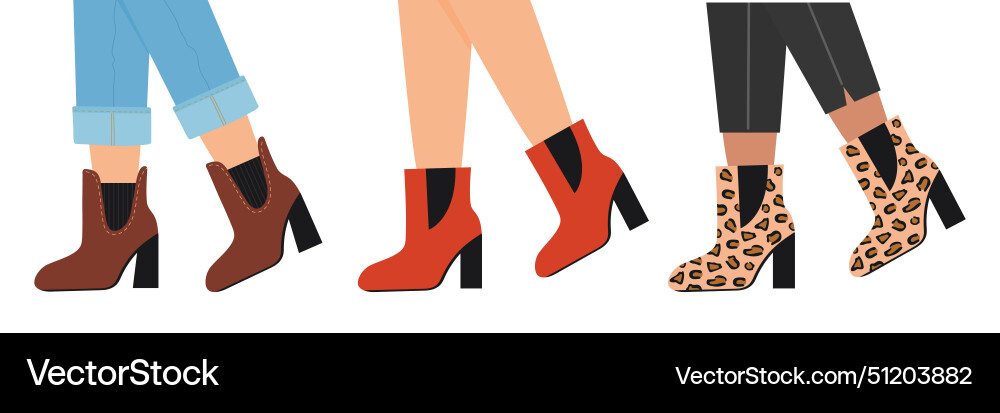 Female legs in different color leather boots Vector Image