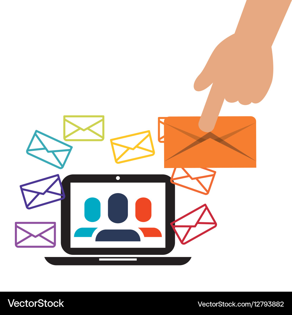 Laptop receiving message group person Royalty Free Vector