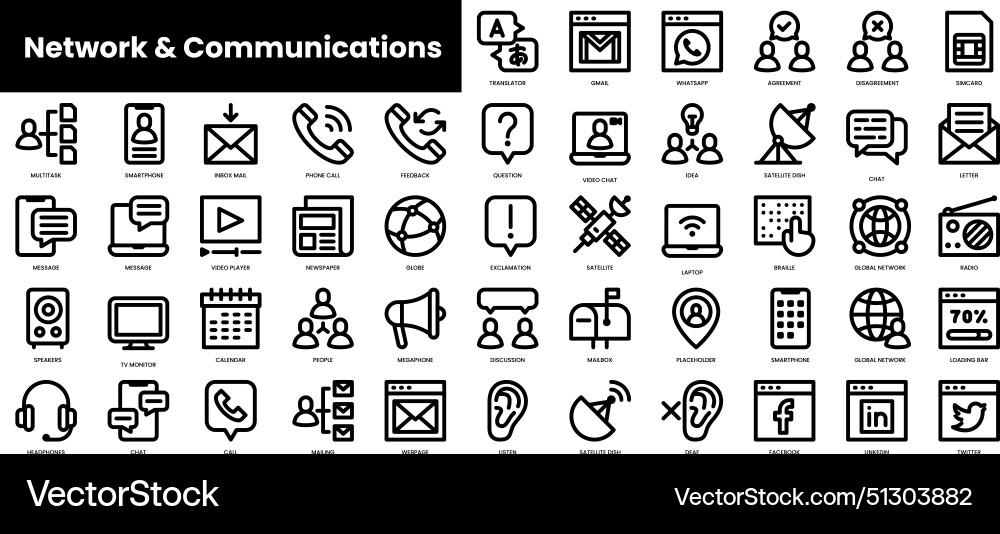Set of outline network and communications icons Vector Image