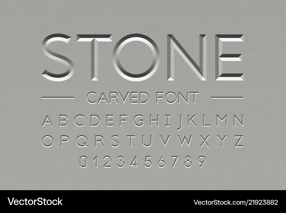 Stein geschnitzte Schrift Buchstaben und Zahlen Vektorbild