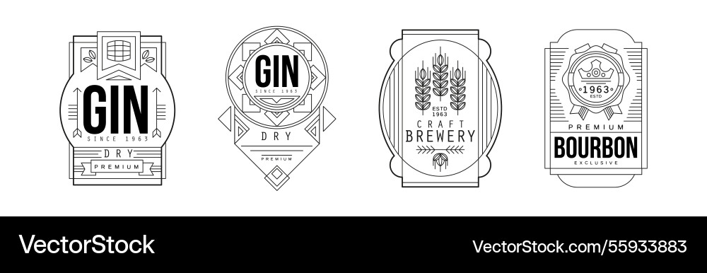 Alcohol label and logo line design set Royalty Free Vector