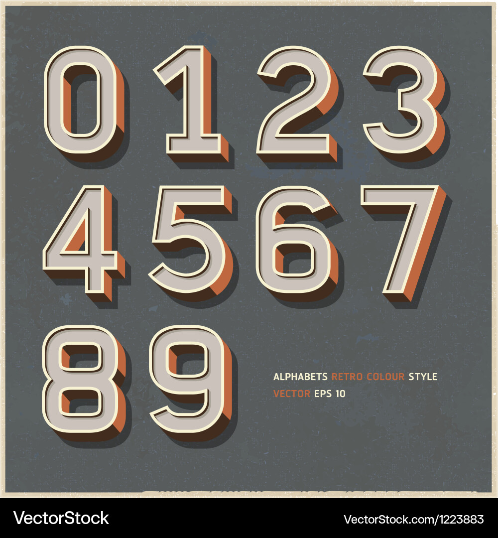 Alphabet number retro color Royalty Free Vector Image