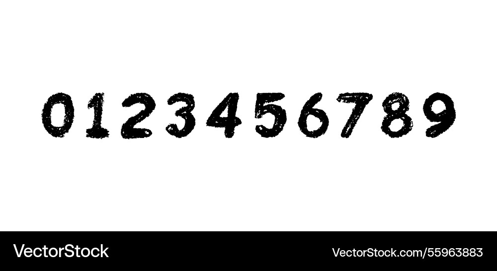 Black numbers 0-9 hand-drawn in a wax crayon or Vector Image