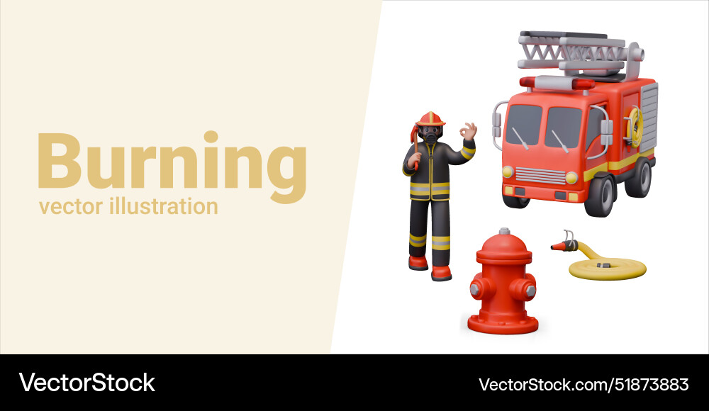 Burning set of elements for firefighting Vector Image