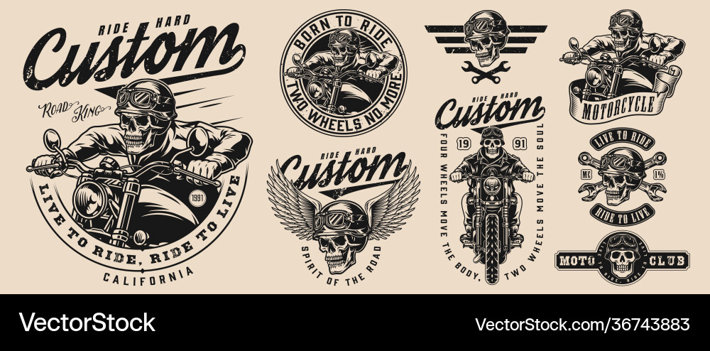 Custom motorcycle vintage monochrome emblems Vector Image