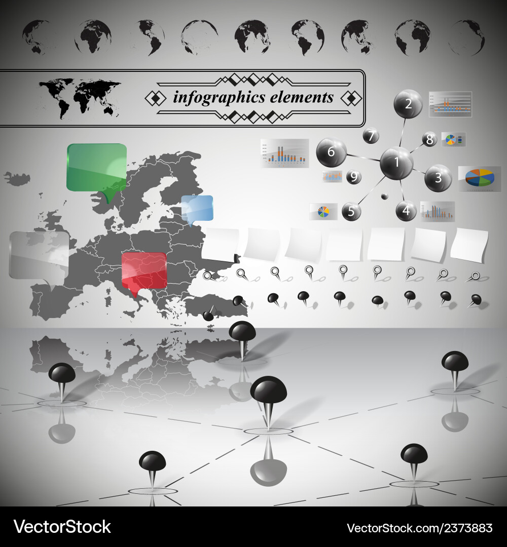 Europe map different icons and information Vector Image