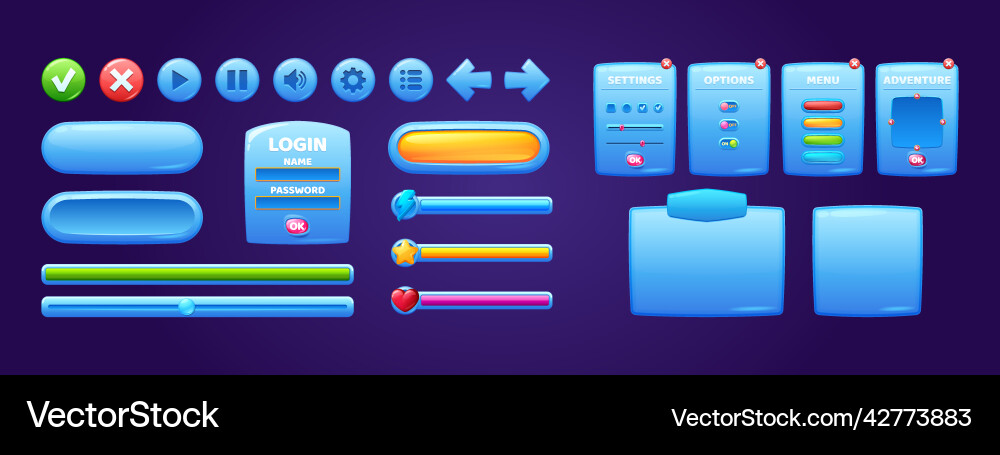 Game menu interface windows cartoon options set Vector Image