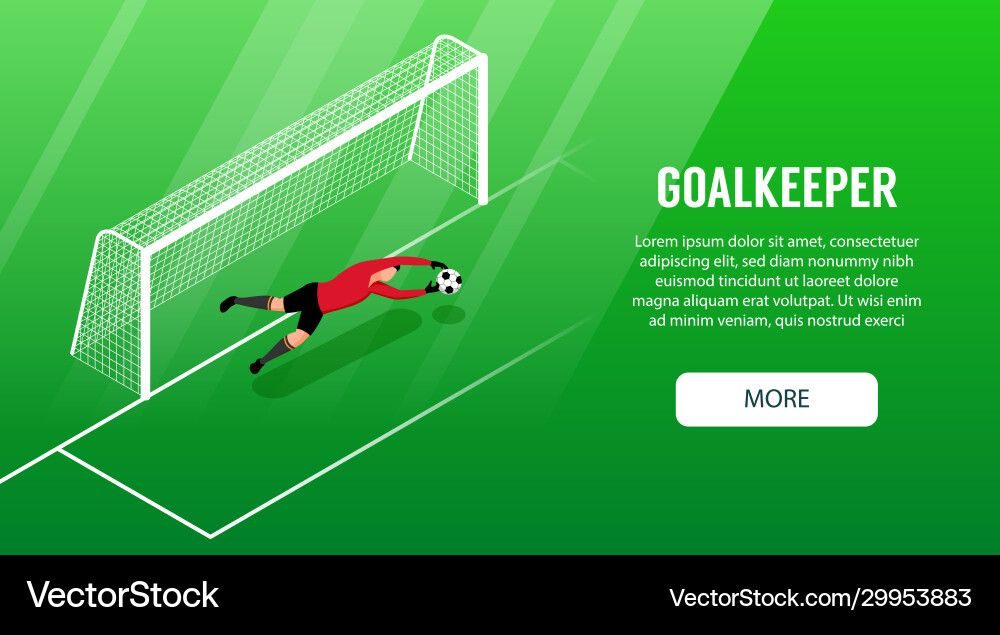 Isometric goalkeeper horizontal banner Royalty Free Vector