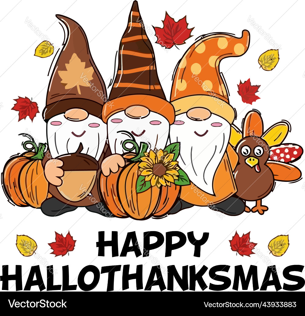 Thanksgiving gnome cute pumpkin autumn graphic Vector Image