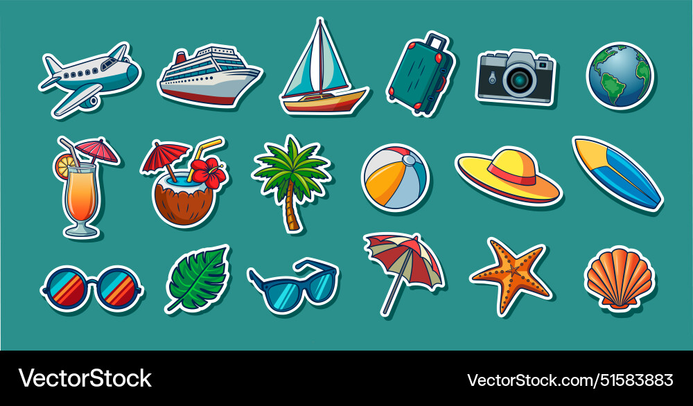 Travel stickers set tourism Royalty Free Vector Image