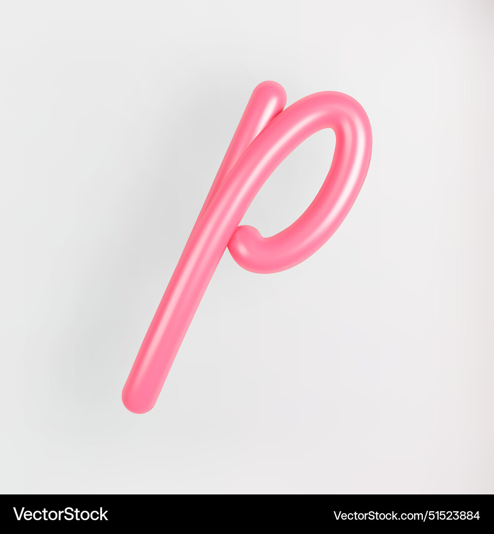 3d pink script lowercase letter p on light Vector Image