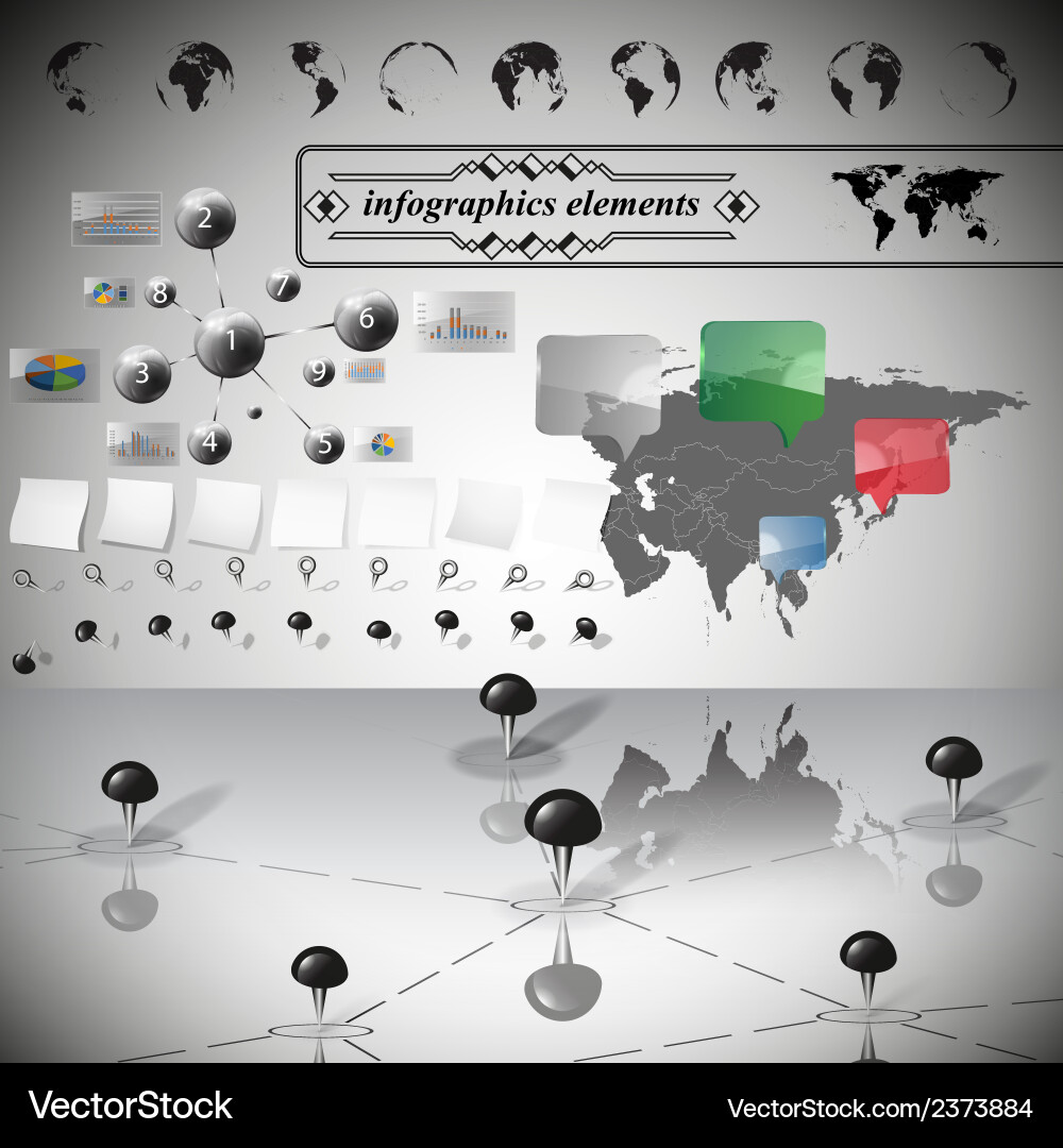 Asia map different icons and information graphics Vector Image
