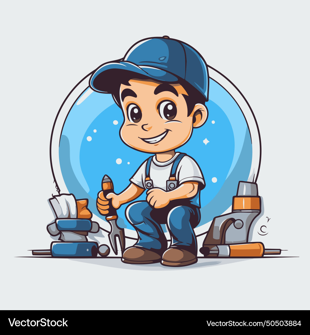 Cartoon little boy with tools in style Royalty Free Vector