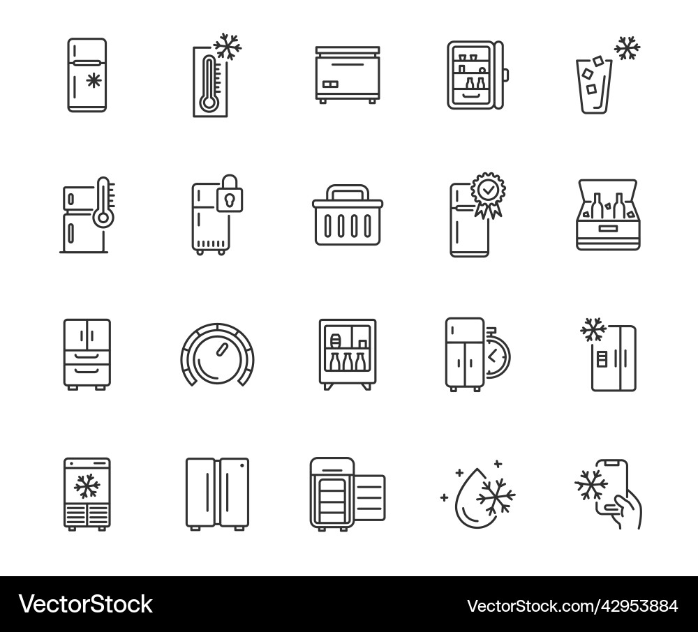 Fridge line icon set freezer ice cold storage Vector Image