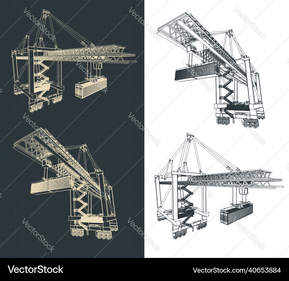 Rubber-tired overhead gantry crane drawings Vector Image