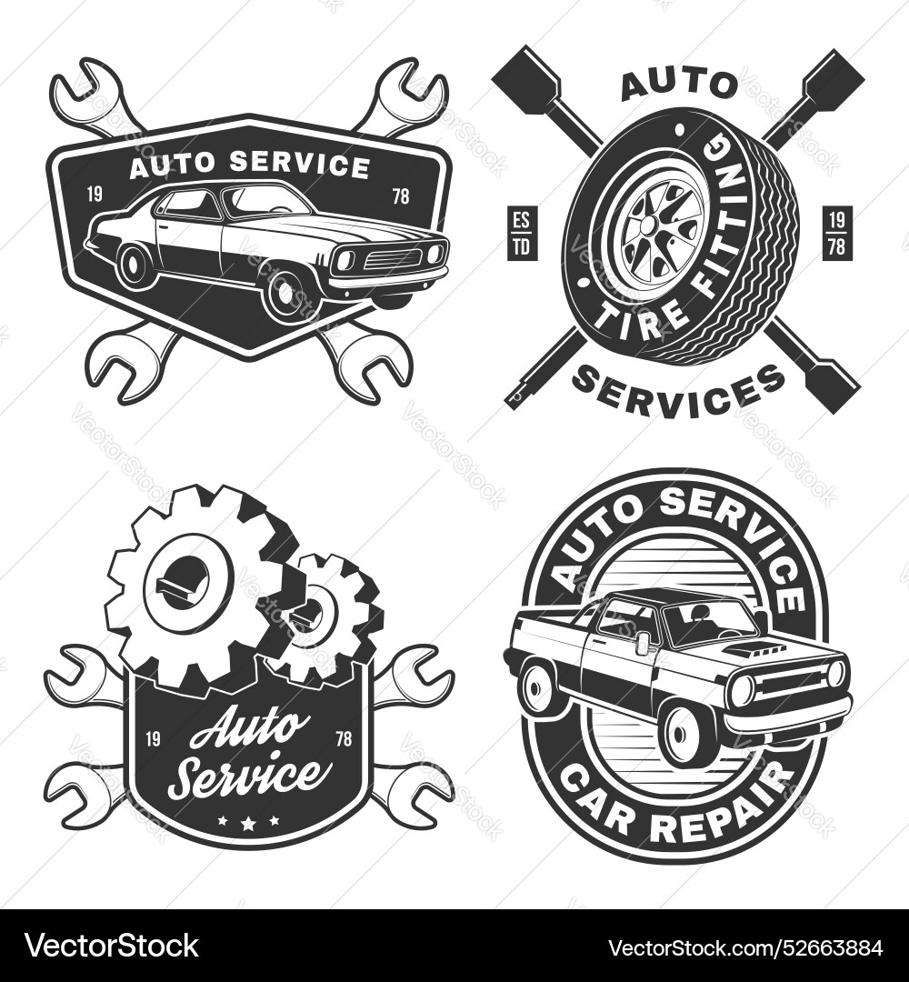 Set of auto service logo emblems badges Royalty Free Vector