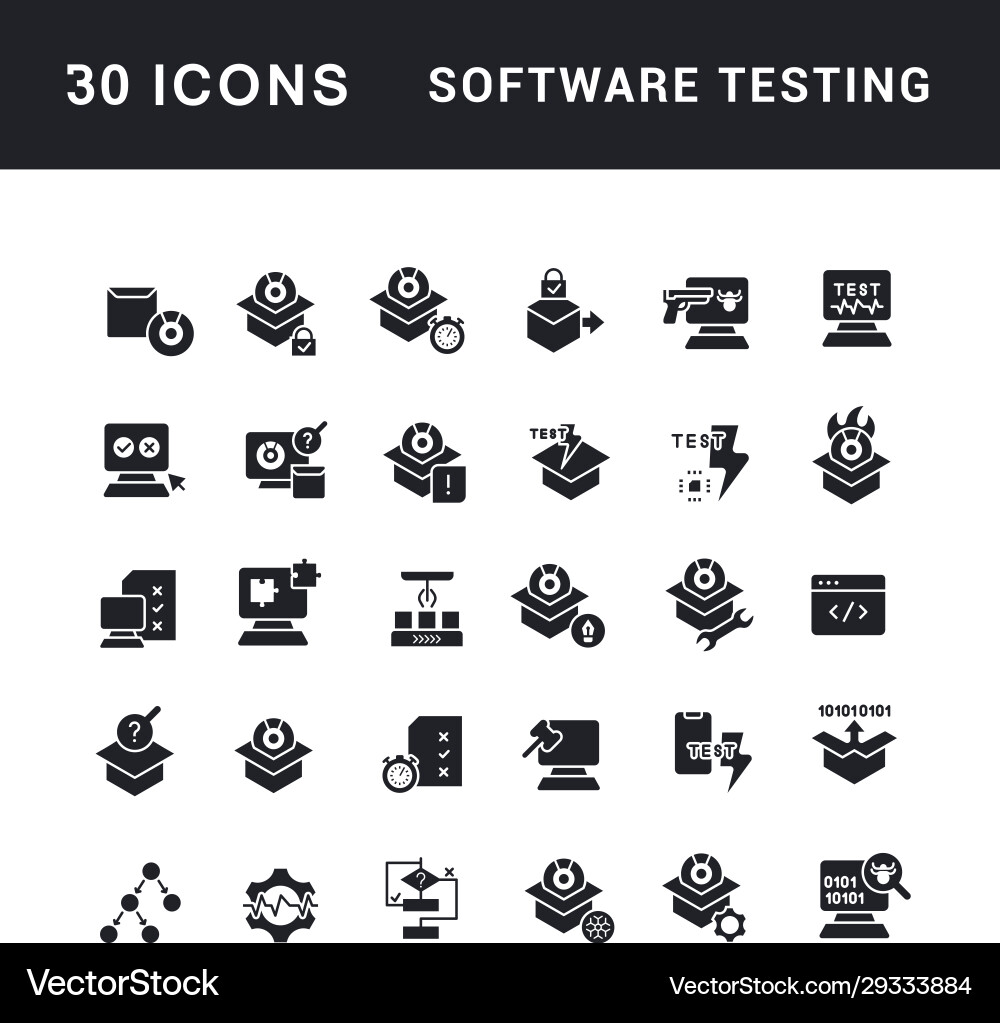 Set simple icons software testing Royalty Free Vector Image
