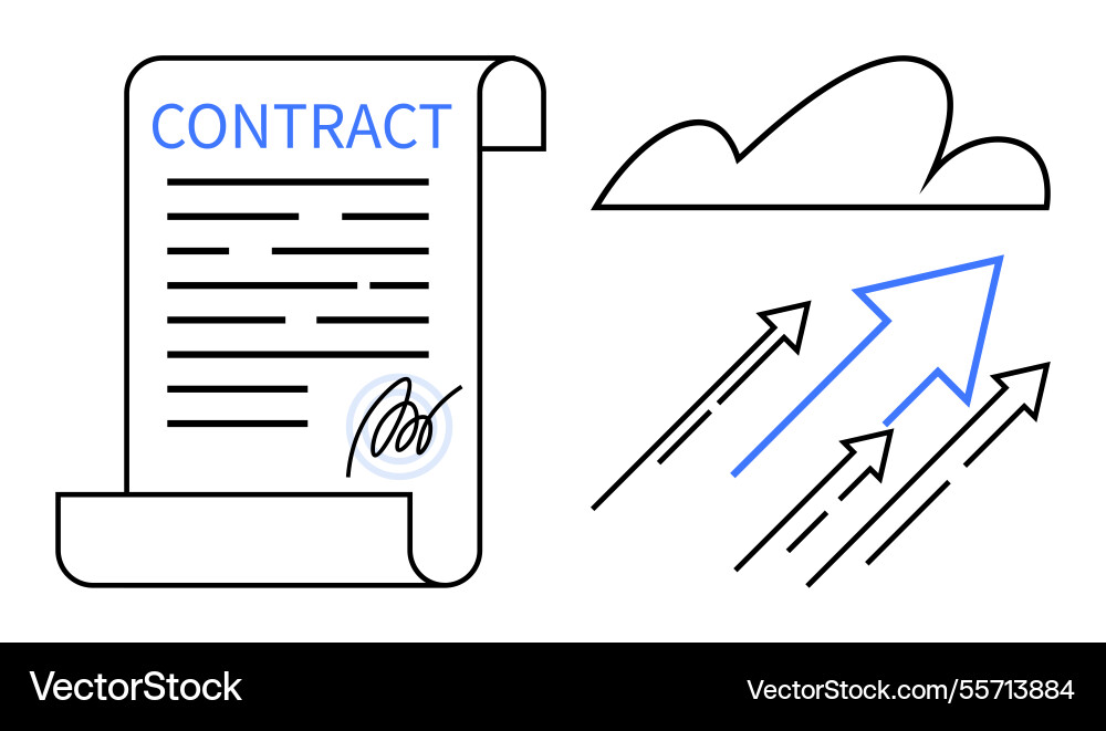 Signed contract with growth arrows pointing Vector Image