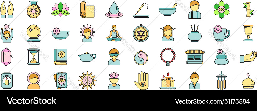 Spiritual practices icons set color line Vector Image