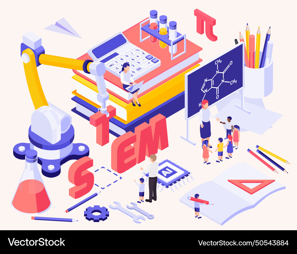 Stem education isometric background Royalty Free Vector