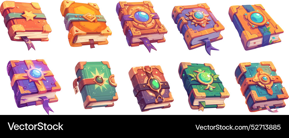 Cartoon magic books set medieval closed Royalty Free Vector