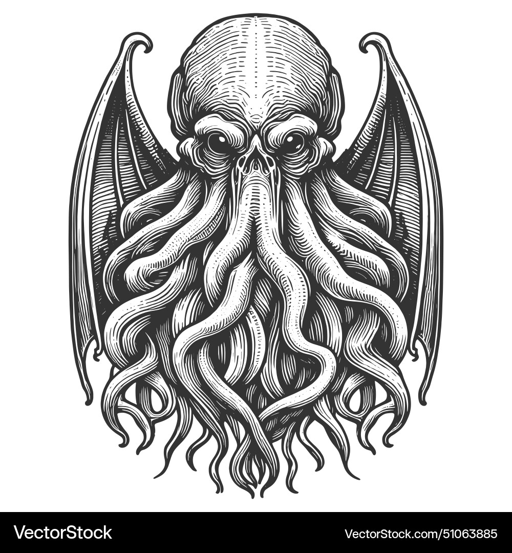 Cthulhu mythos deity engraving Royalty Free Vector Image
