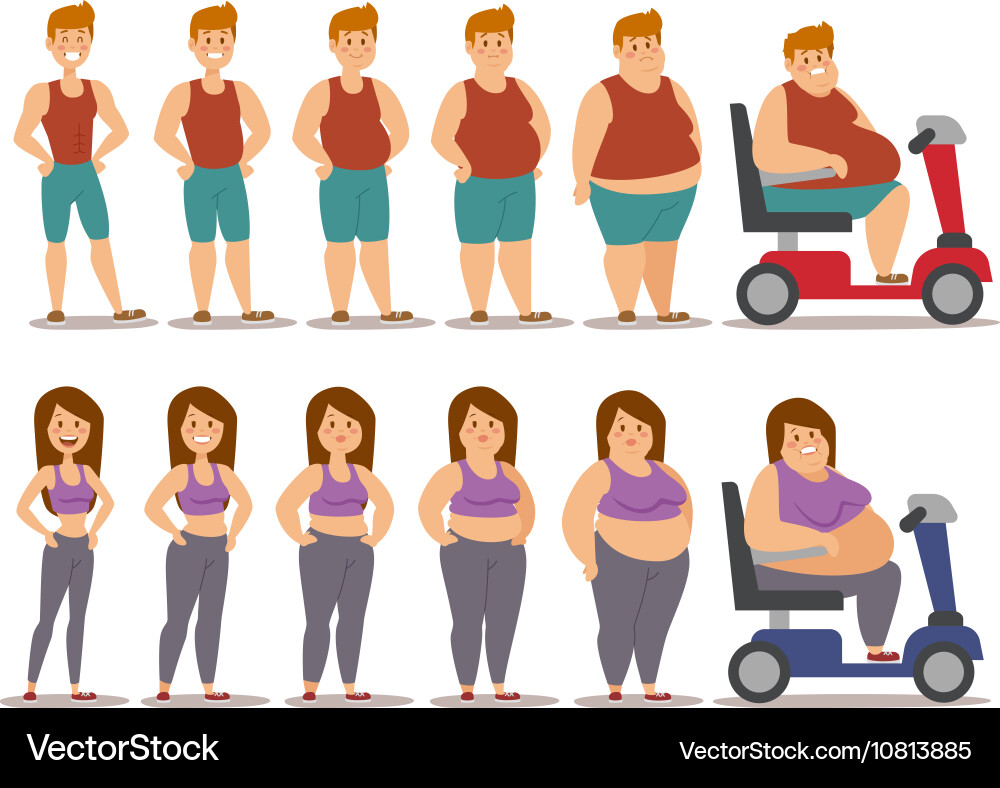 Fat cartoon people different stages Royalty Free Vector