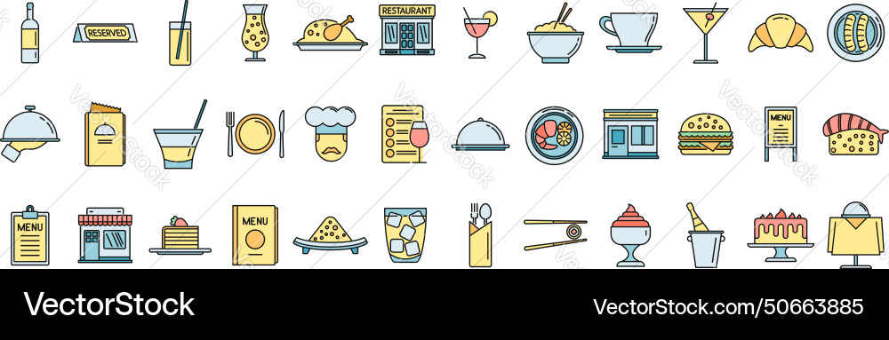 Restaurant icons set color Royalty Free Vector Image