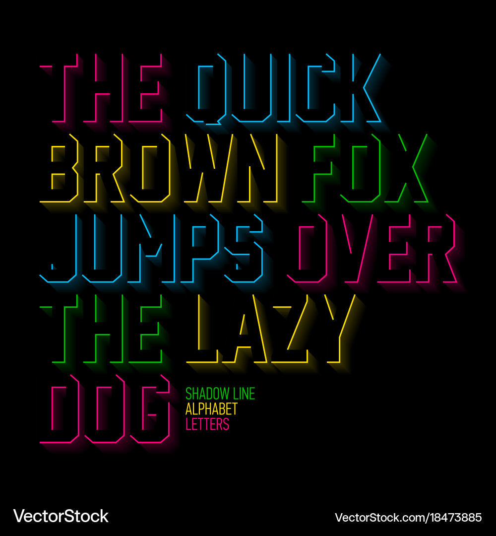 Shadow line alphabet letters a-z Royalty Free Vector Image