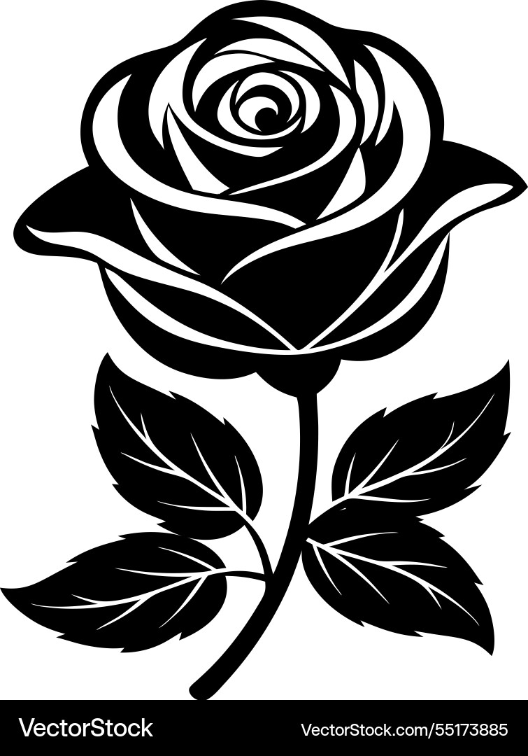 Simple black rose silhouette art Royalty Free Vector Image