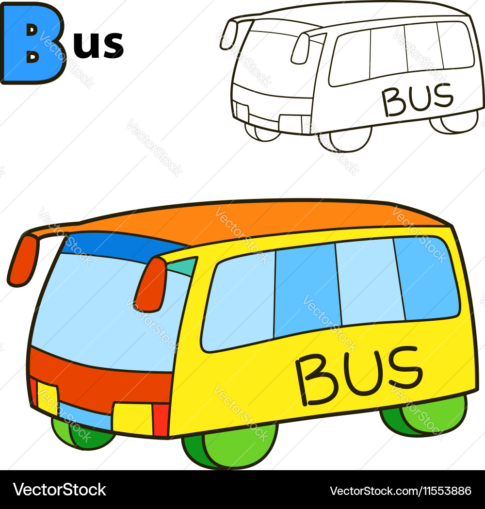 Bus coloring book page Royalty Free Vector Image
