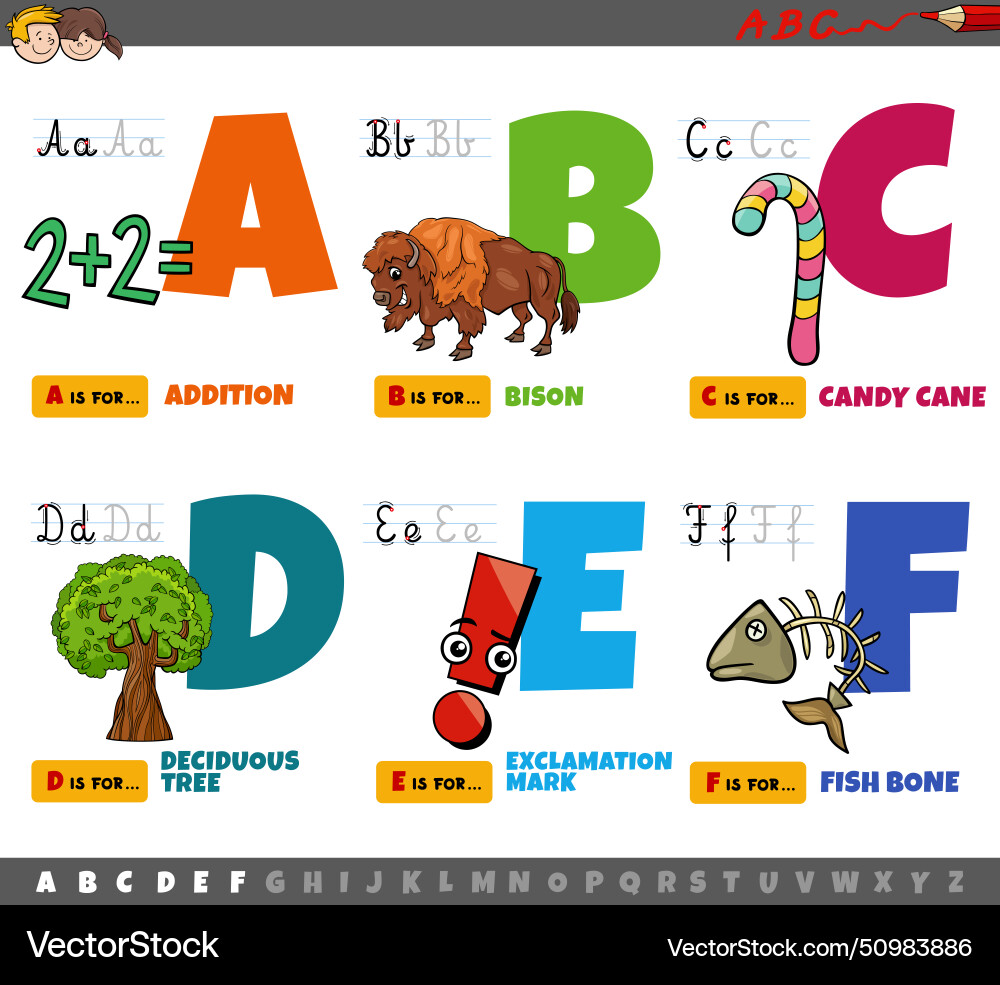 Educational cartoon alphabet letters for children Vector Image
