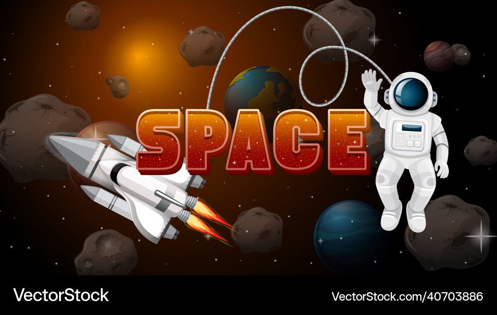 Raumposter Design mit Astronaut und Raumschiff Vektorbild