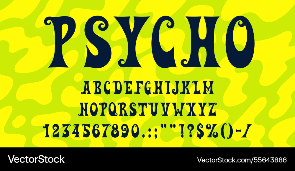 Retro groovy type 60s psychedelic font alphabet Vector Image