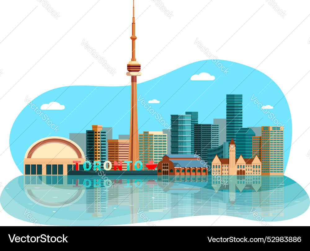 Toronto skyline reflecting on water with famous Vector Image