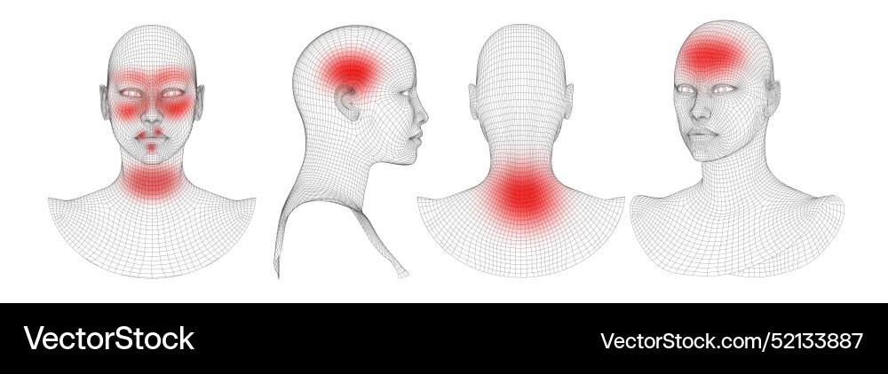 3d wireframe human head model with pain points Vector Image