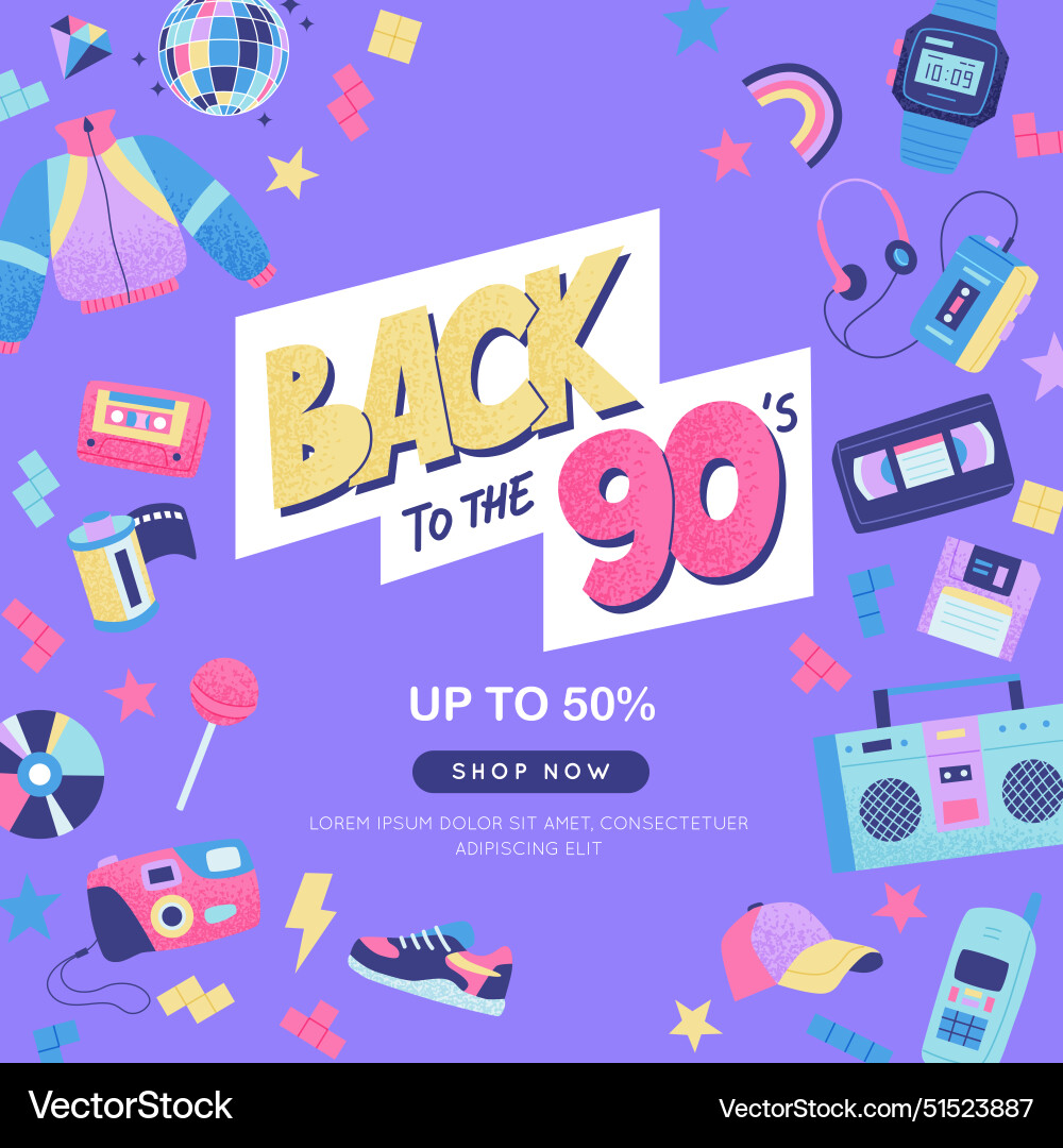 90s banner bright multicolour hand drawn Vector Image
