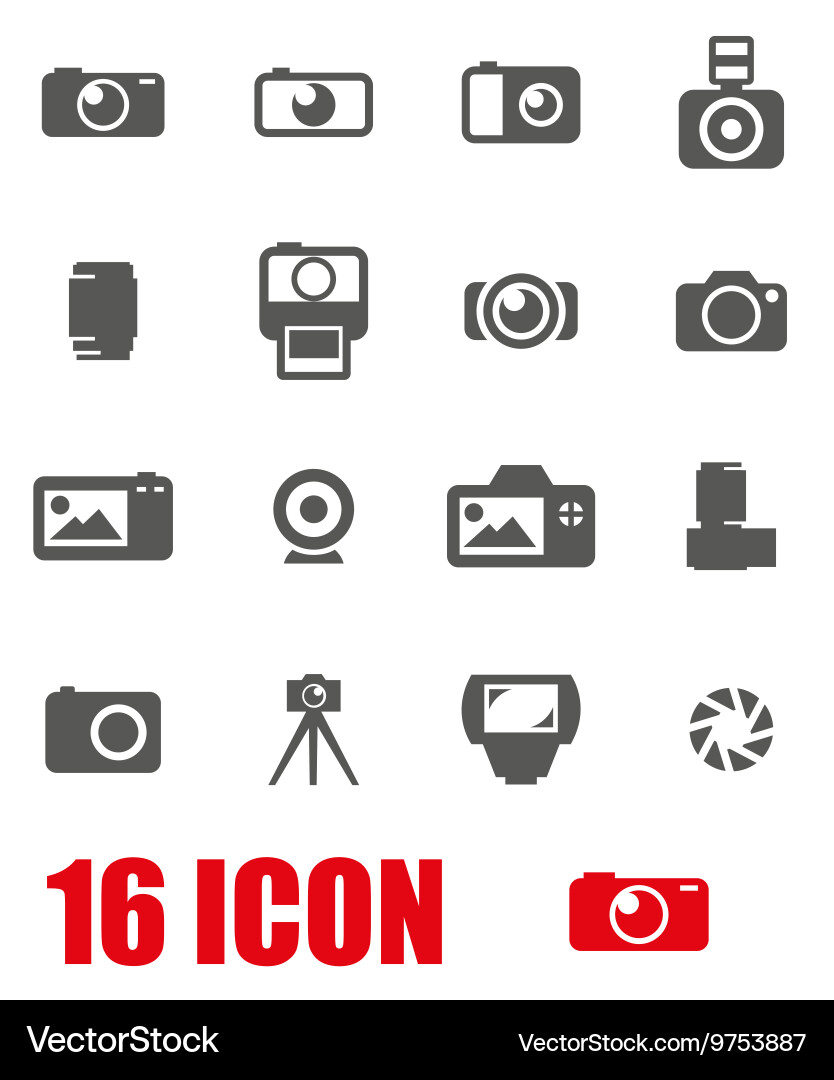 Black camera icon set Royalty Free Vector Image