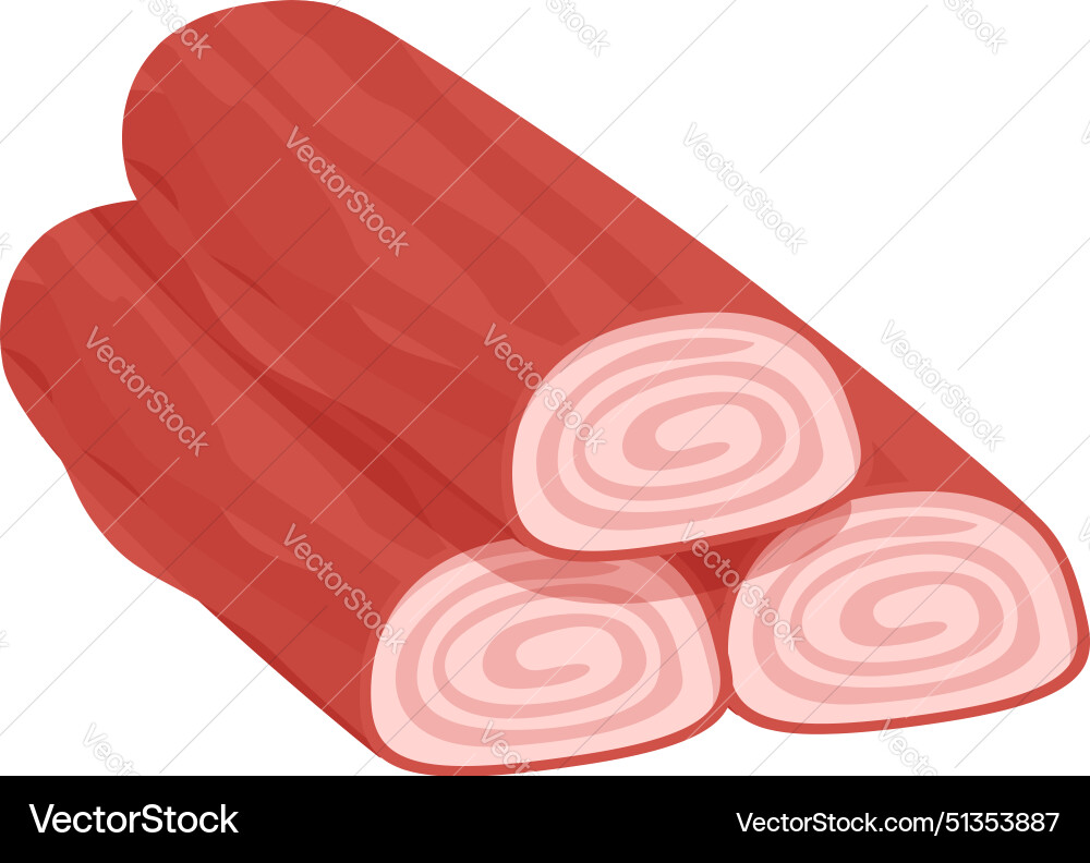 Cartoon rolled ham slices Royalty Free Vector Image