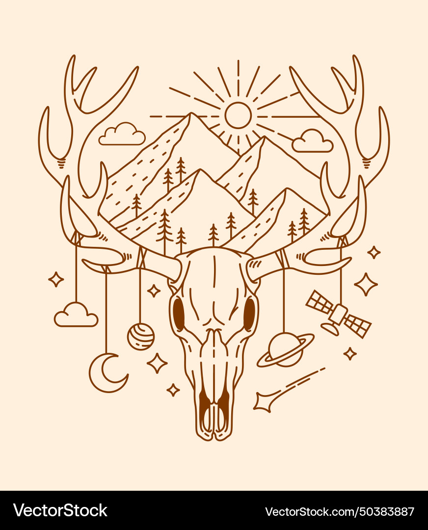 Deer skull line art Royalty Free Vector Image - VectorStock