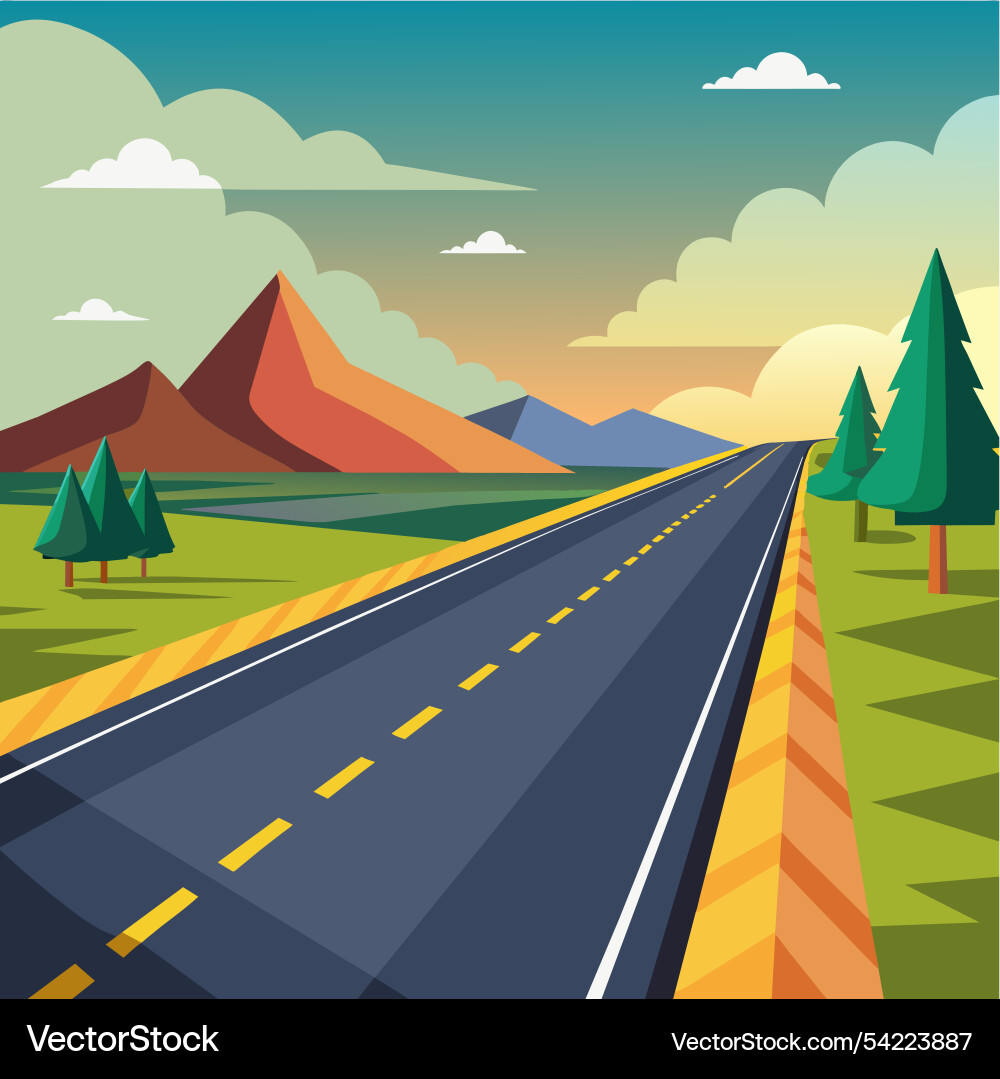 Depicting a scenic road lined tree Royalty Free Vector Image