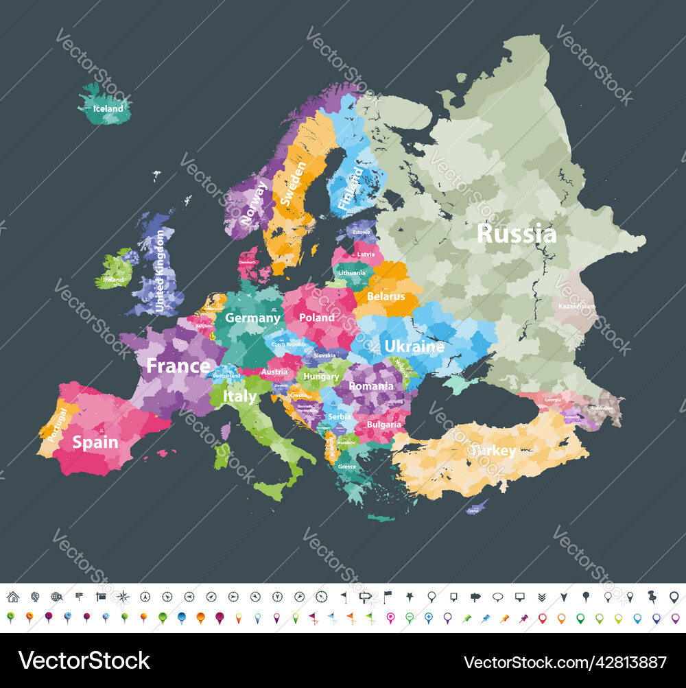 Detailed Europe Map Royalty Free Vector Image - VectorStock