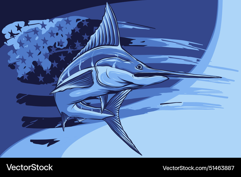 Of marlin fish with american Royalty Free Vector Image