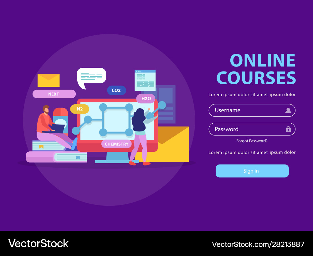 Online courses login background Royalty Free Vector Image