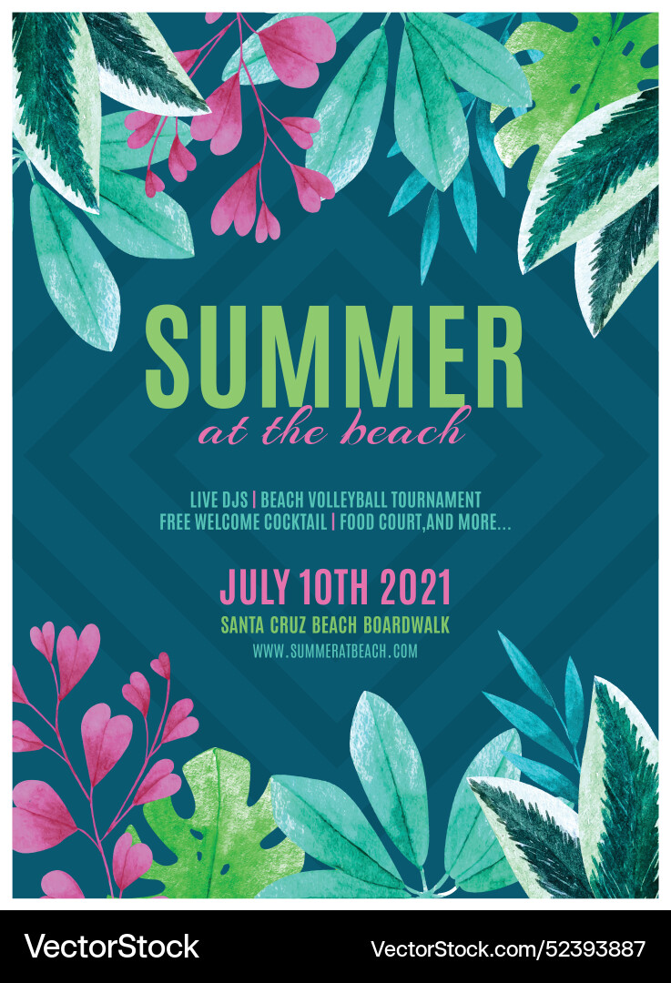 Tropical party poster template with leaves Vector Image