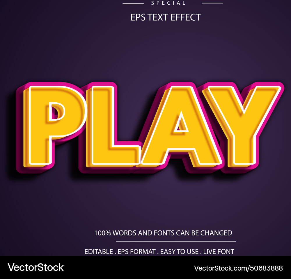 3d style cartoon play text effect on blue Vector Image